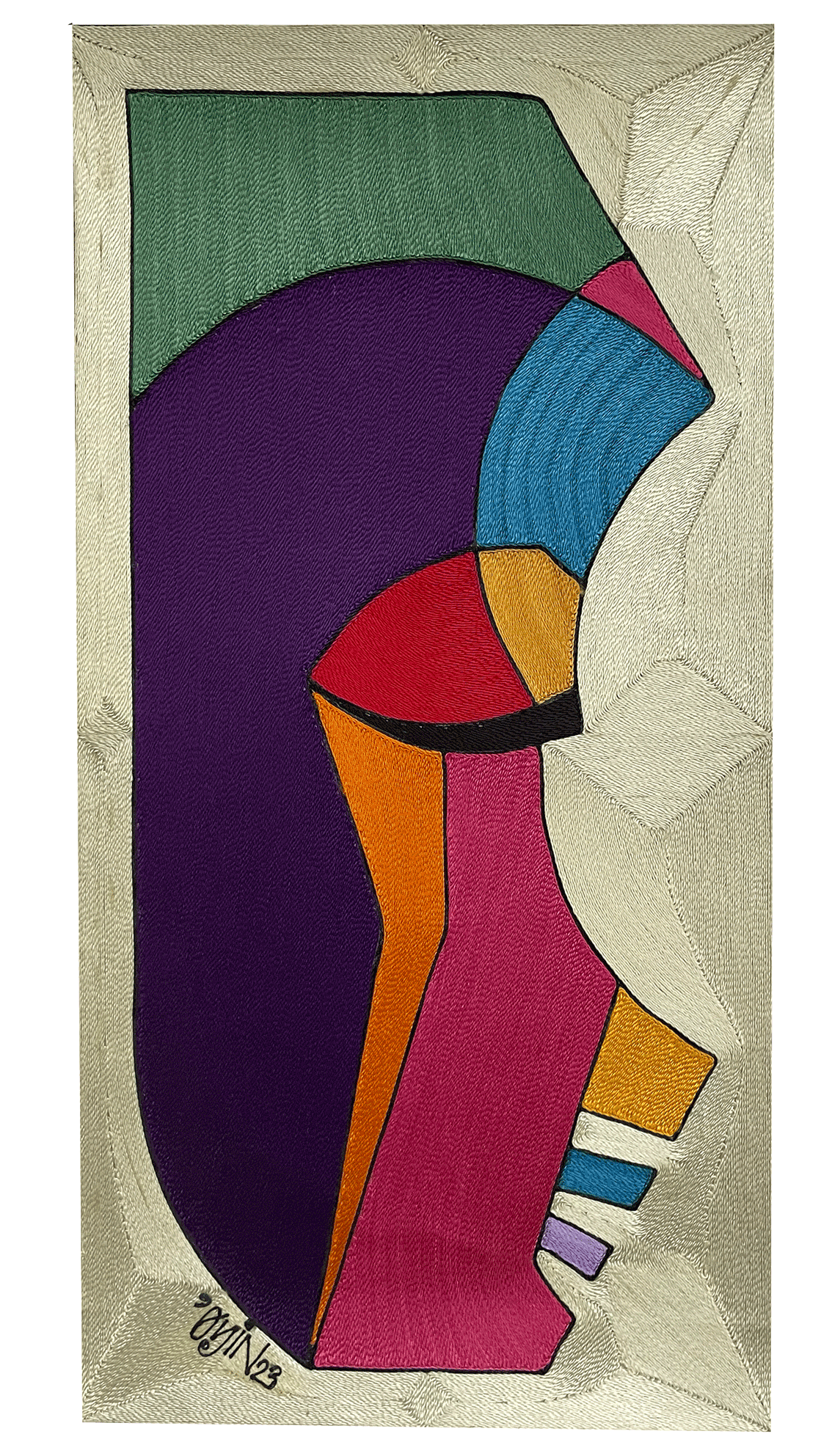 Aworan Threaded Silk Painting - Handcrafted African Art by Eva Sonaike