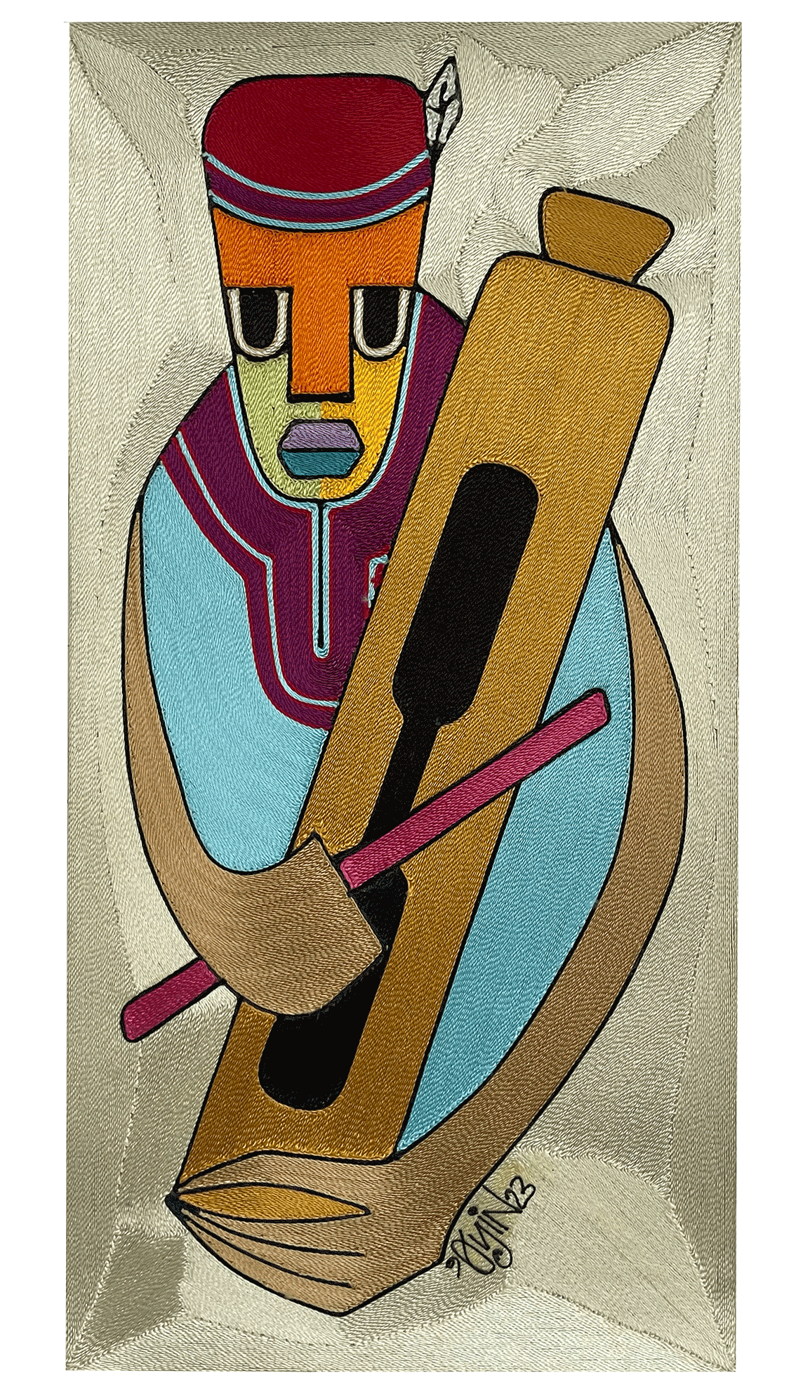 Ijo Threaded Silk Painting - Handcrafted African Art by Eva Sonaike