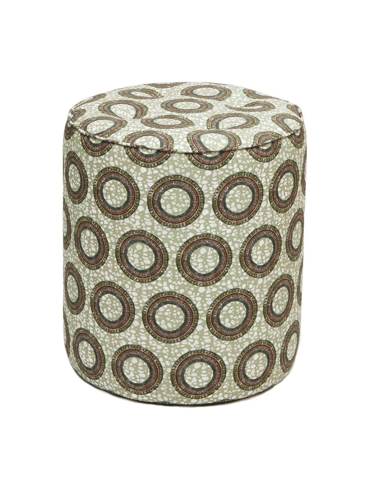 African-Inspired Khaki Ayo Pouffe with Ornate Circular Design | Eva Sonaike