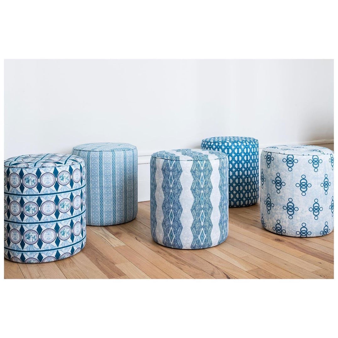 Designer African-Inspired Odi Pouffe in Indigo with geometric Patterns ...